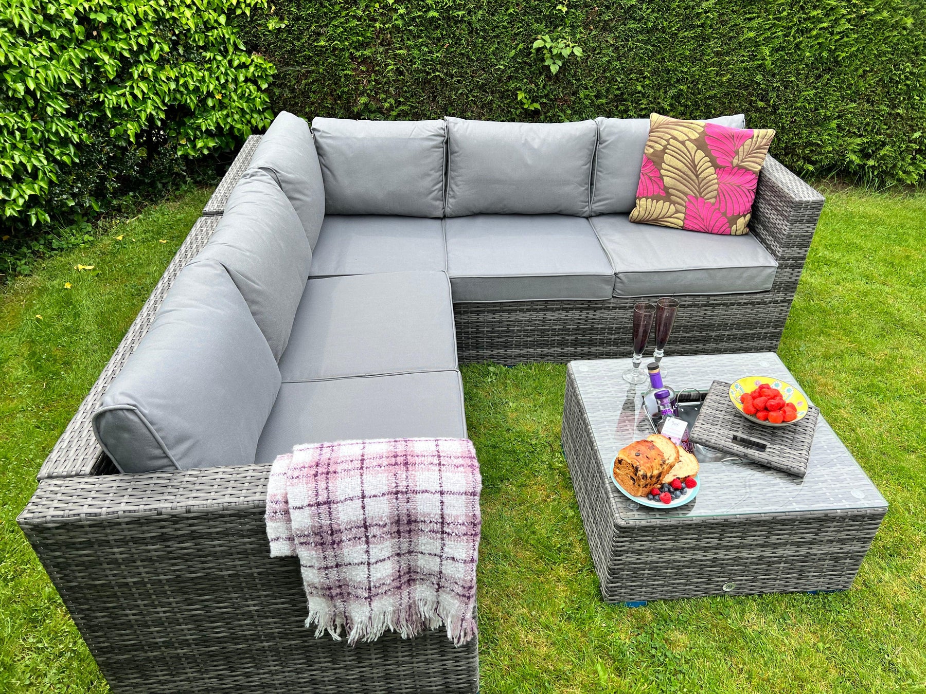 Georgia Corner Group Sofa Set with Ice Bucket in Grey – Kubek Furniture