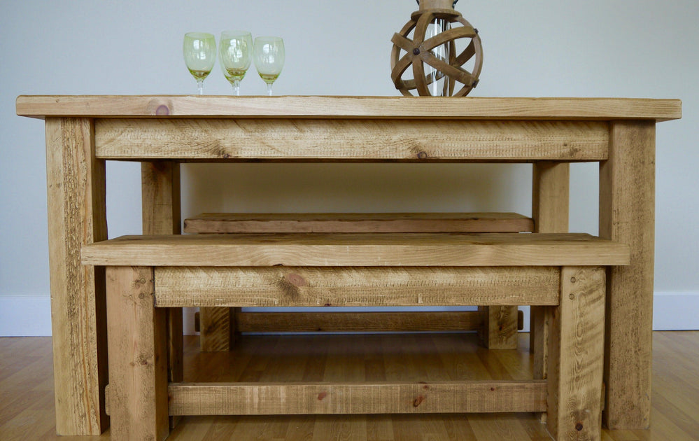 The Artisan Waxed Dining Table with Benches – Kubek Furniture