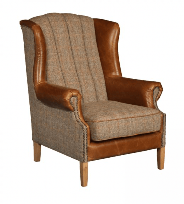 Fluted Wing Chair in Hunting Lodge — Kubek Furniture