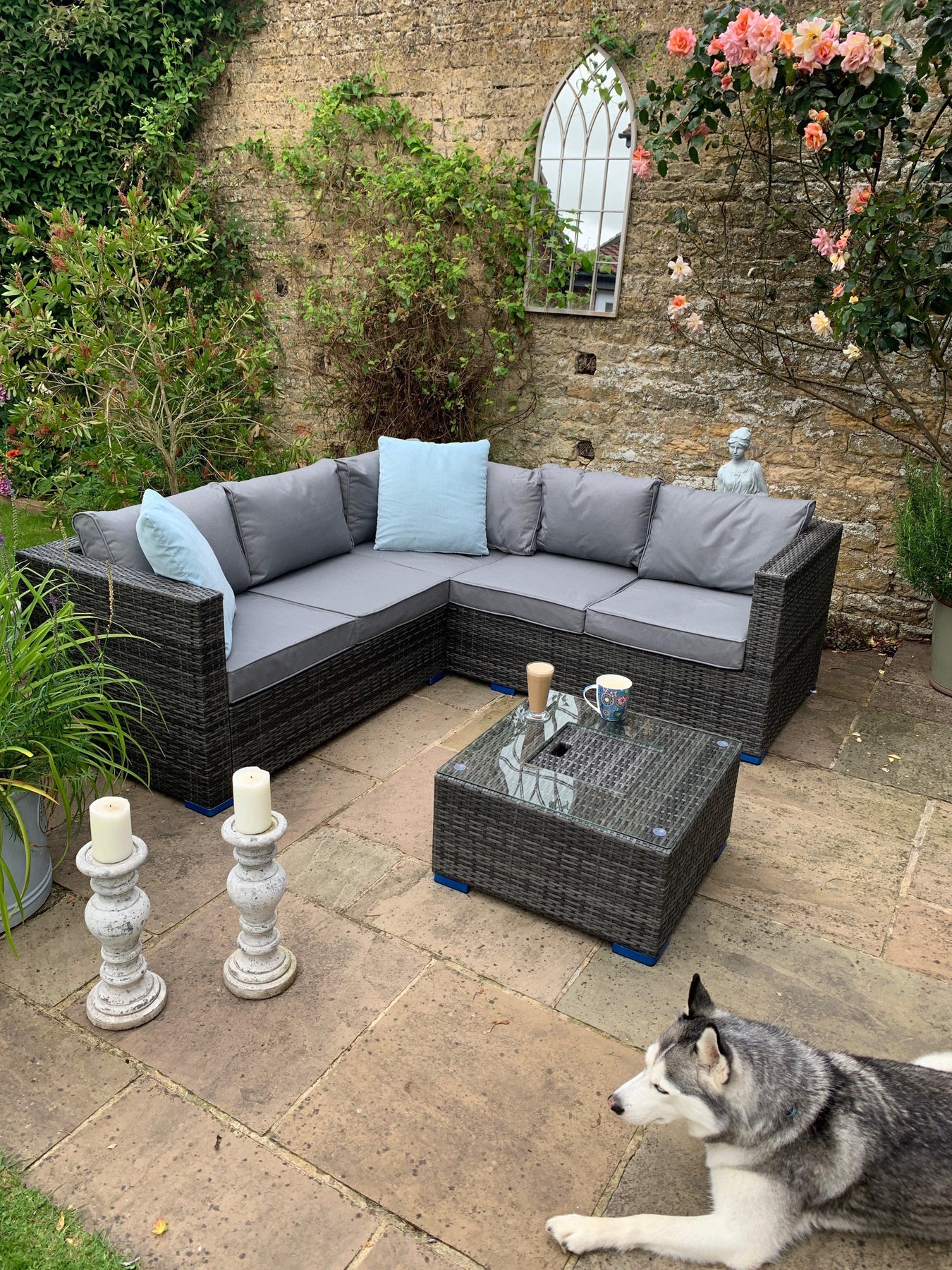 Georgia Corner Group Sofa Set with Ice Bucket in Grey – Kubek Furniture